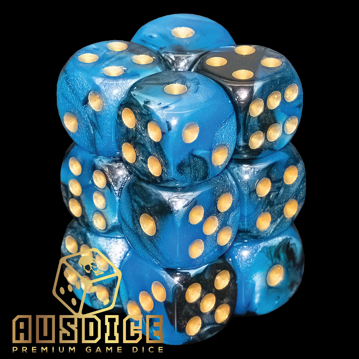 Ausdice D6 16mm Poseidon Blue 12-Dice Set