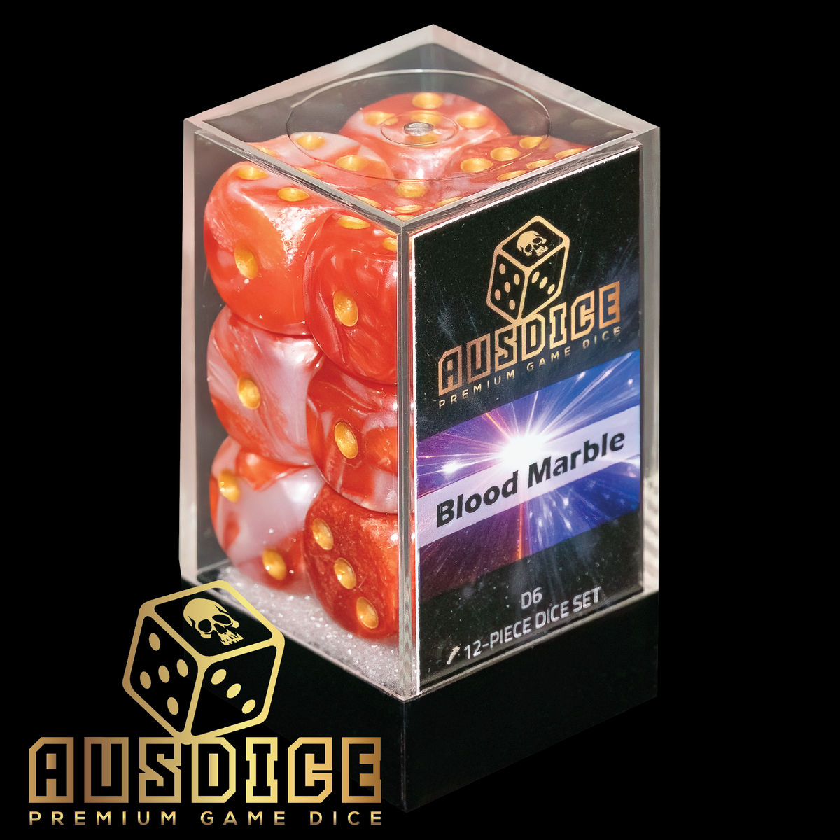 Ausdice D6 16mm Blood Marble 12-Dice Set