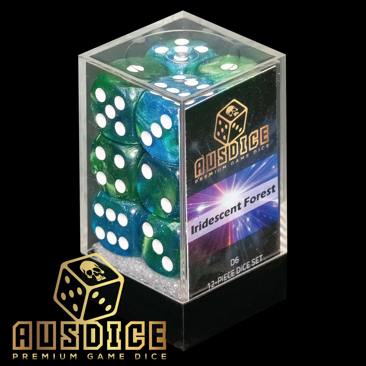 Ausdice D6 16mm Iridescent Forest 12-Dice Set