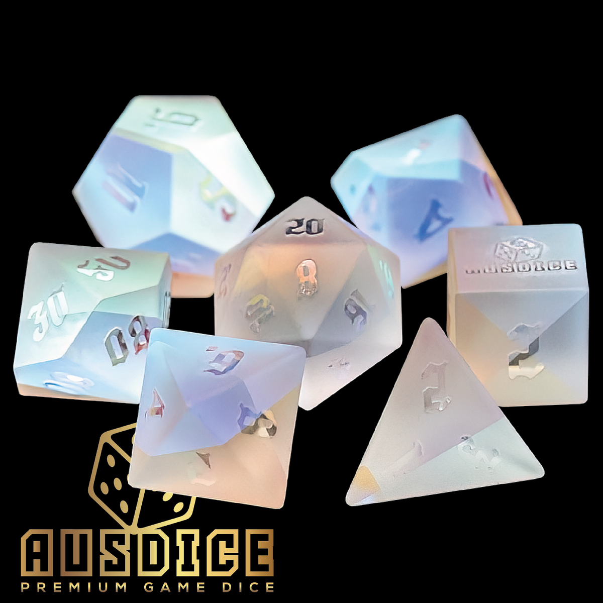Frosted Crystal Polyhedral Dice Set – Ausdice