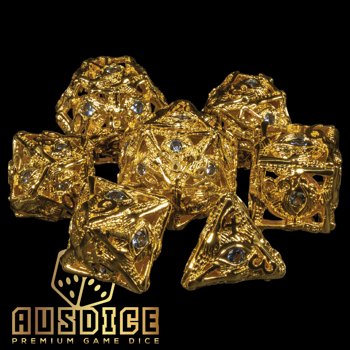 Eye of Ra Blue Gemstone Gold Metal Polyhedral Set – Ausdice
