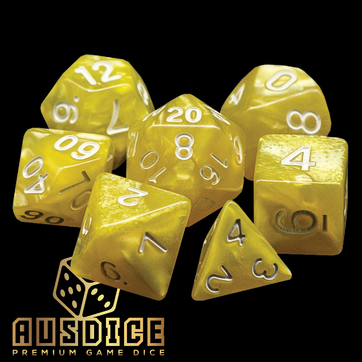 Ausdice Polyhedral Sun Yellow Dice Set (7 Dice)
